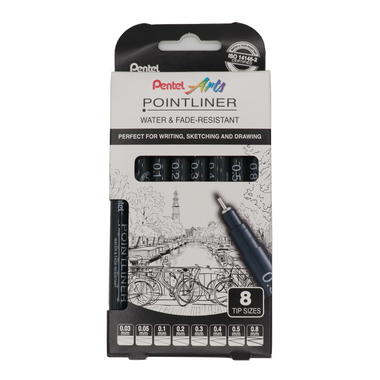 PENTEL Fineliner Pigment max. 0.8mm YS20P-8 POINTLINER, schwarz 8 Stück ...