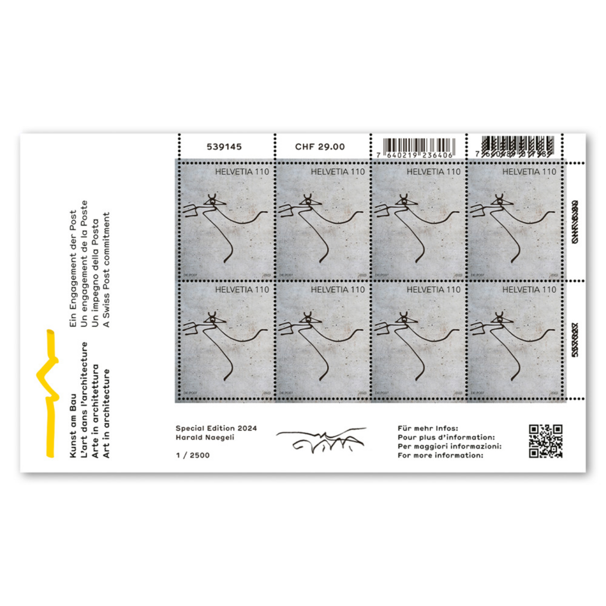 Stamps CHF 1.10 «Art in architecture – Limited special edition 2024 Harald Nägeli», Special ...