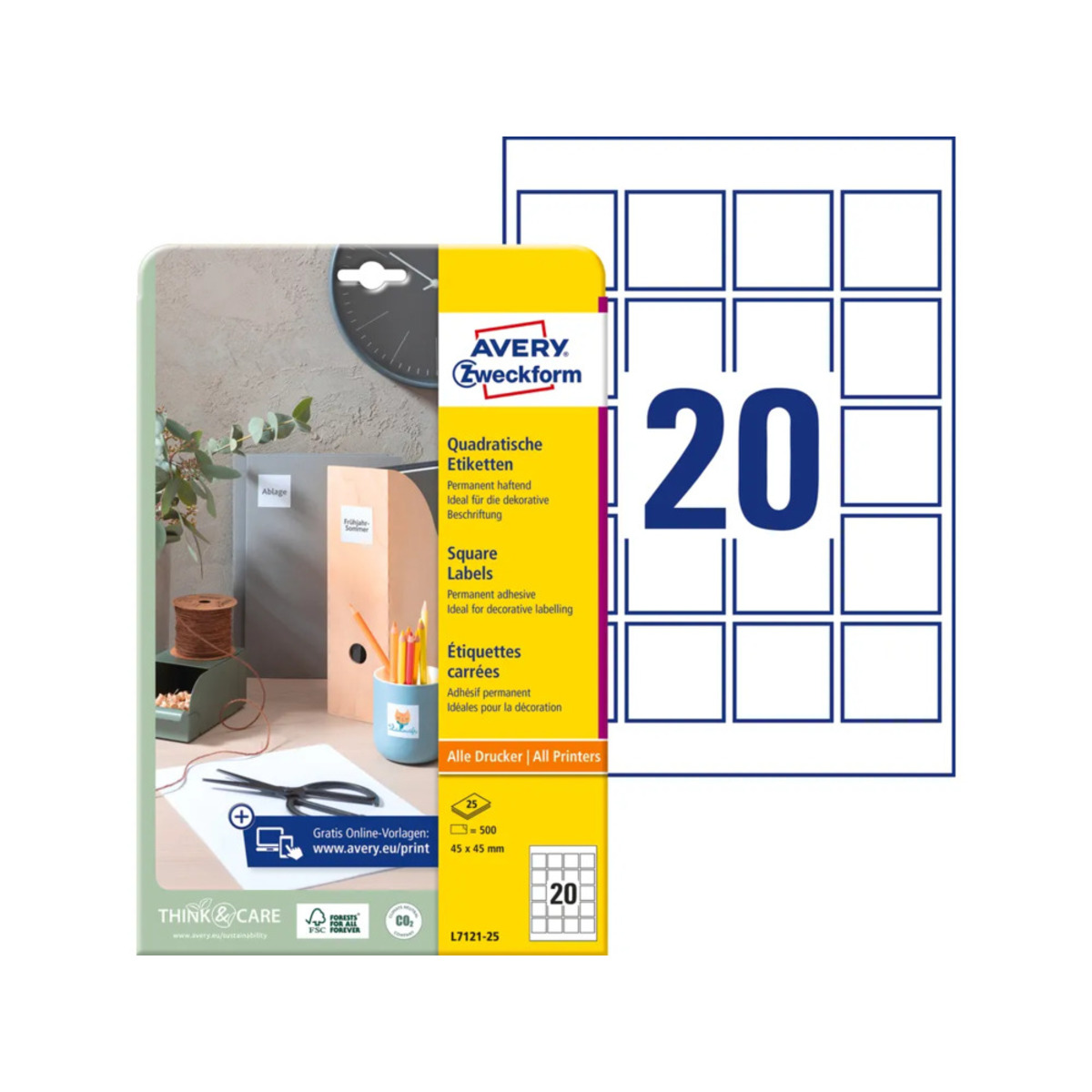 AVERY ZW. Etiquettes QR-Code 45x45mm L7121-25 blanc, 500 pcs. | postshop.ch