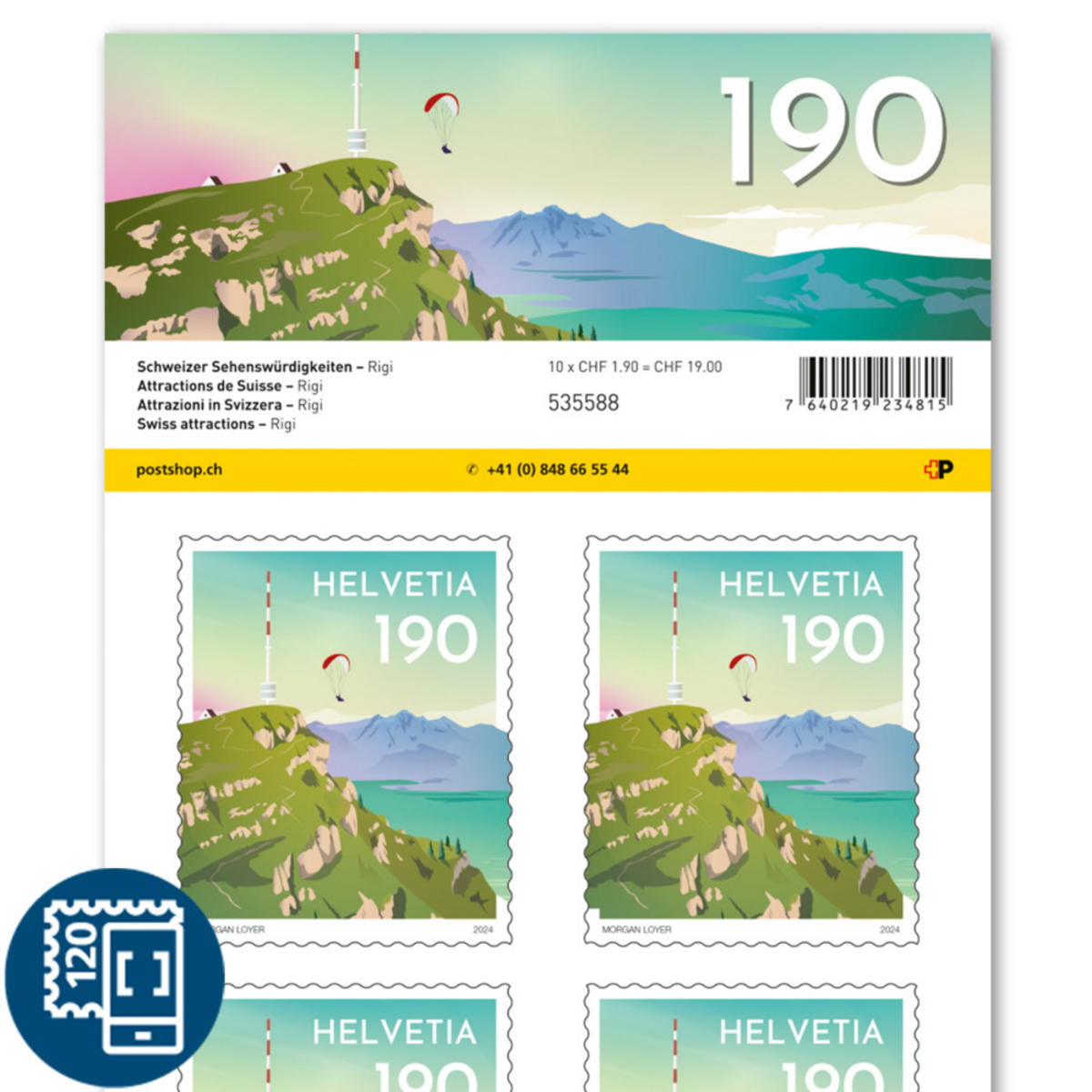 Briefmarken CHF 1.90 «Rigi», Bogen mit 10 Marken | postshop.ch