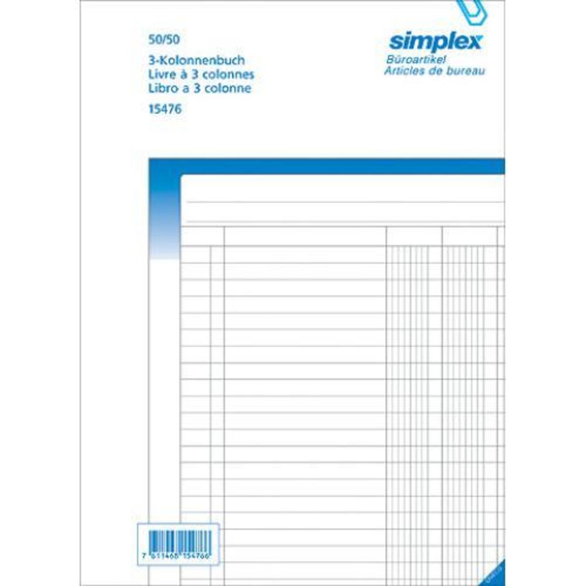 SIMPLEX Column book A4 15474 white / blue 50x2 sheet | buy at postshop.ch