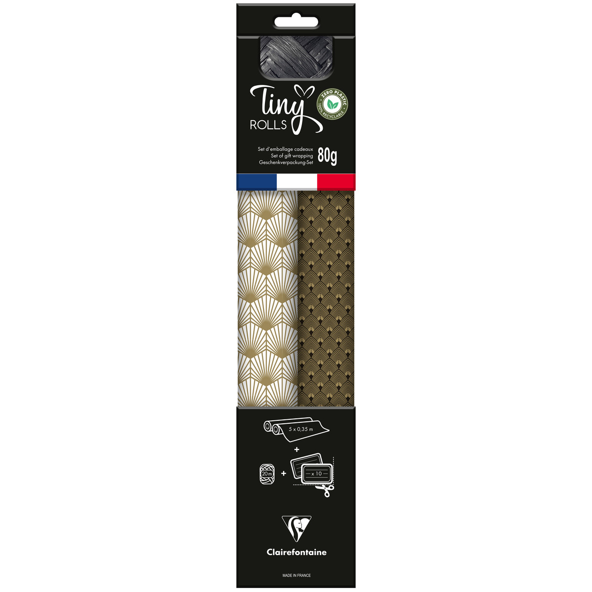CLAIREFONTAINE Tiny Rolls Set glod/noir 223891C 5x0,35m, ruban inclus | acheter sur postshop.ch